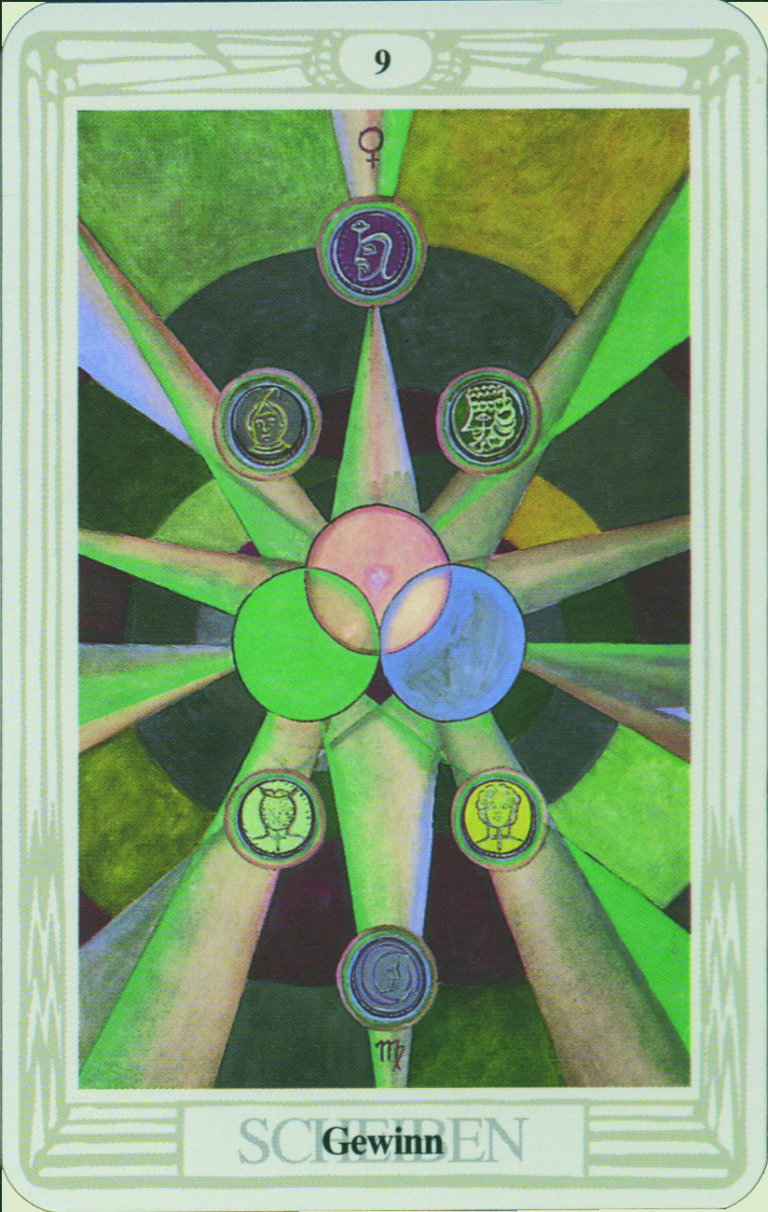 Tarotkarte Neun der Scheiben im Crowley-Thoth Tarot | tarot.de
